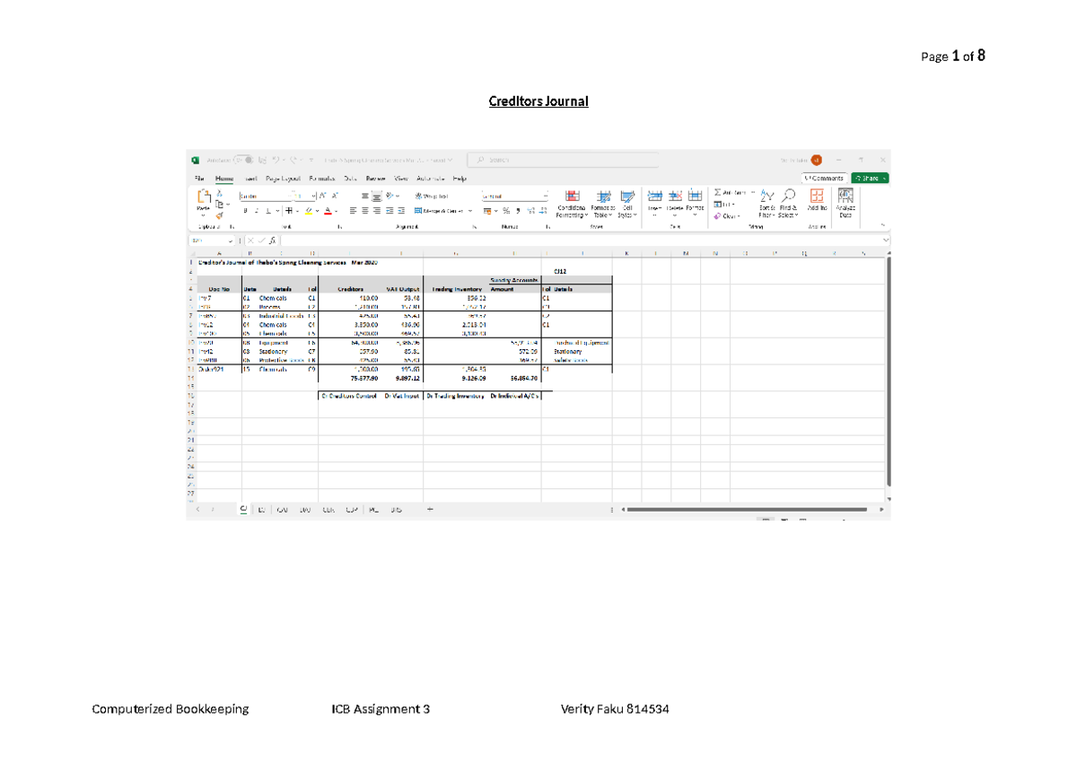 Excel Screenshots - CPBK-2021 - Creditors Journal Debtors Journal ...