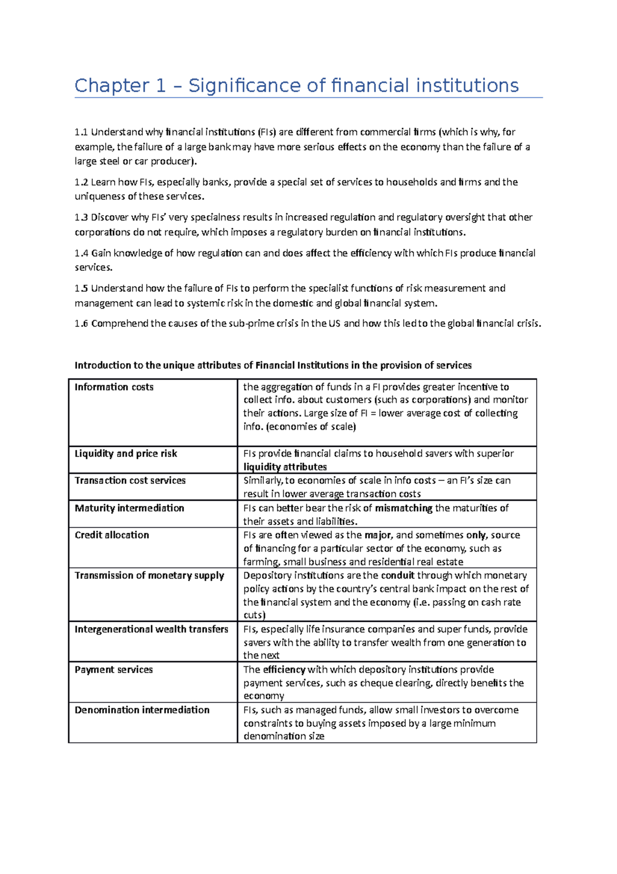 Fins3630 Chapter 1 And 2 Lecture Notes 1 2 Chapter 1 Significance Of Financial Institutions