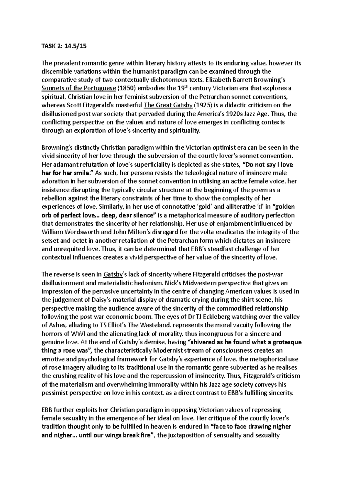 Comparative Essay - TASK 2: 14/ The prevalent romantic genre within ...