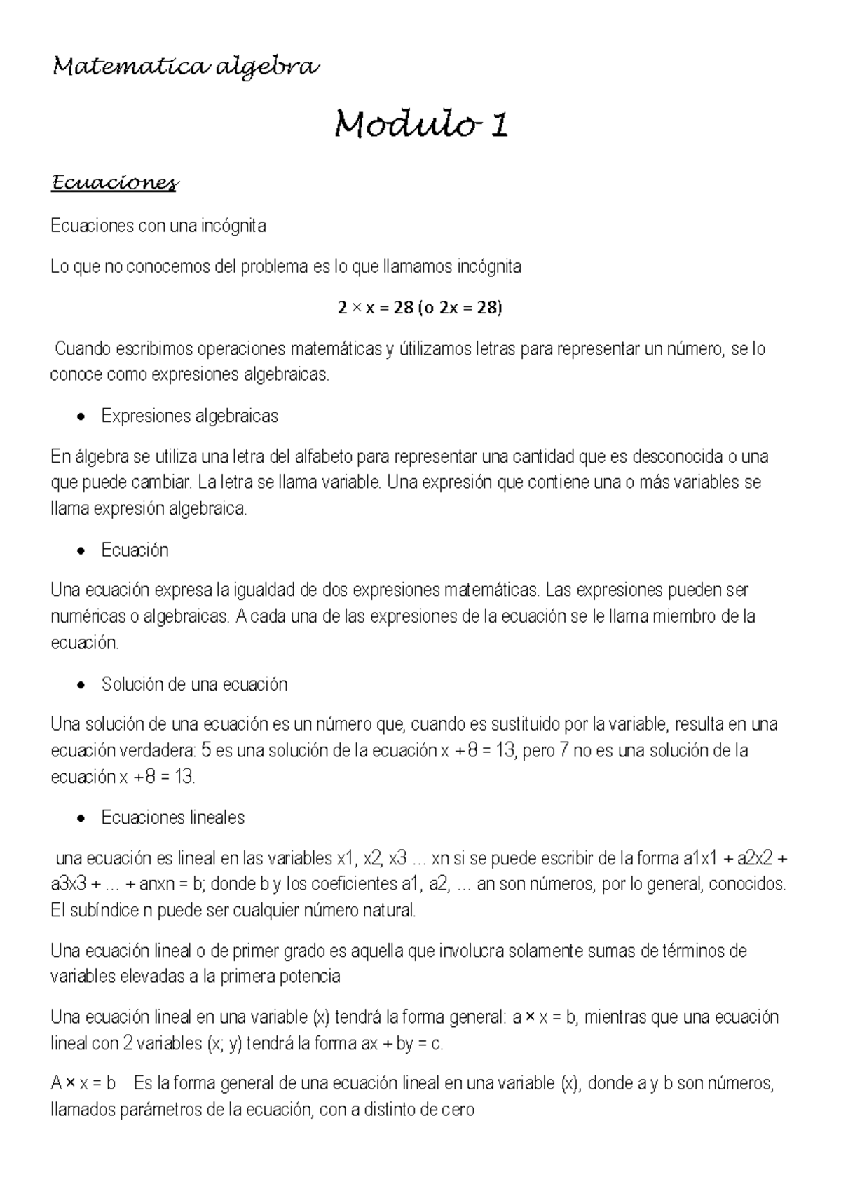 Matematica algebra resumen md 1 y 2 - Matematica algebra Modulo 1 ...