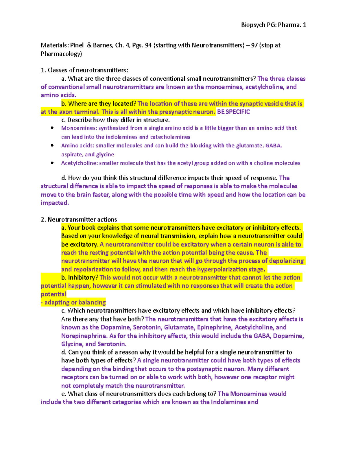 Pharma 1 - Materials: Pinel & Barnes, Ch. 4, Pgs. 94 (starting with ...