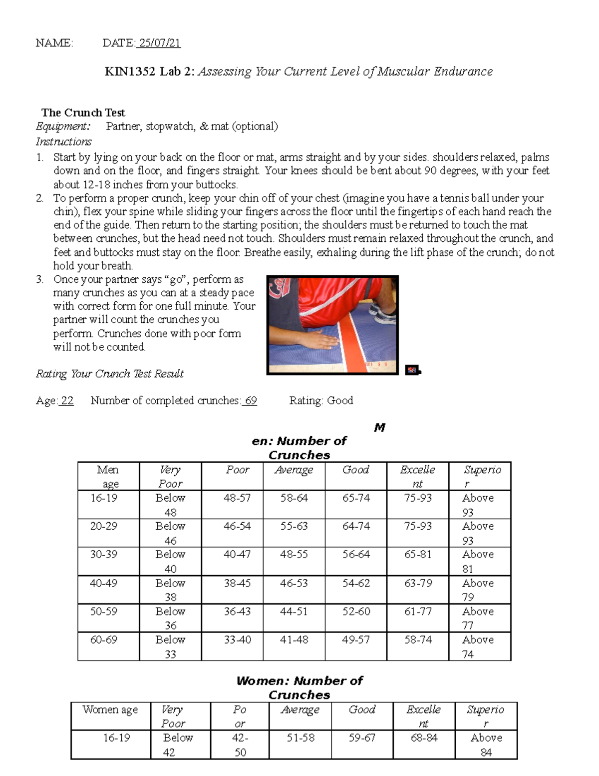 Lab 2 Muscular Endurance - KIN 1352 - UH - Studocu