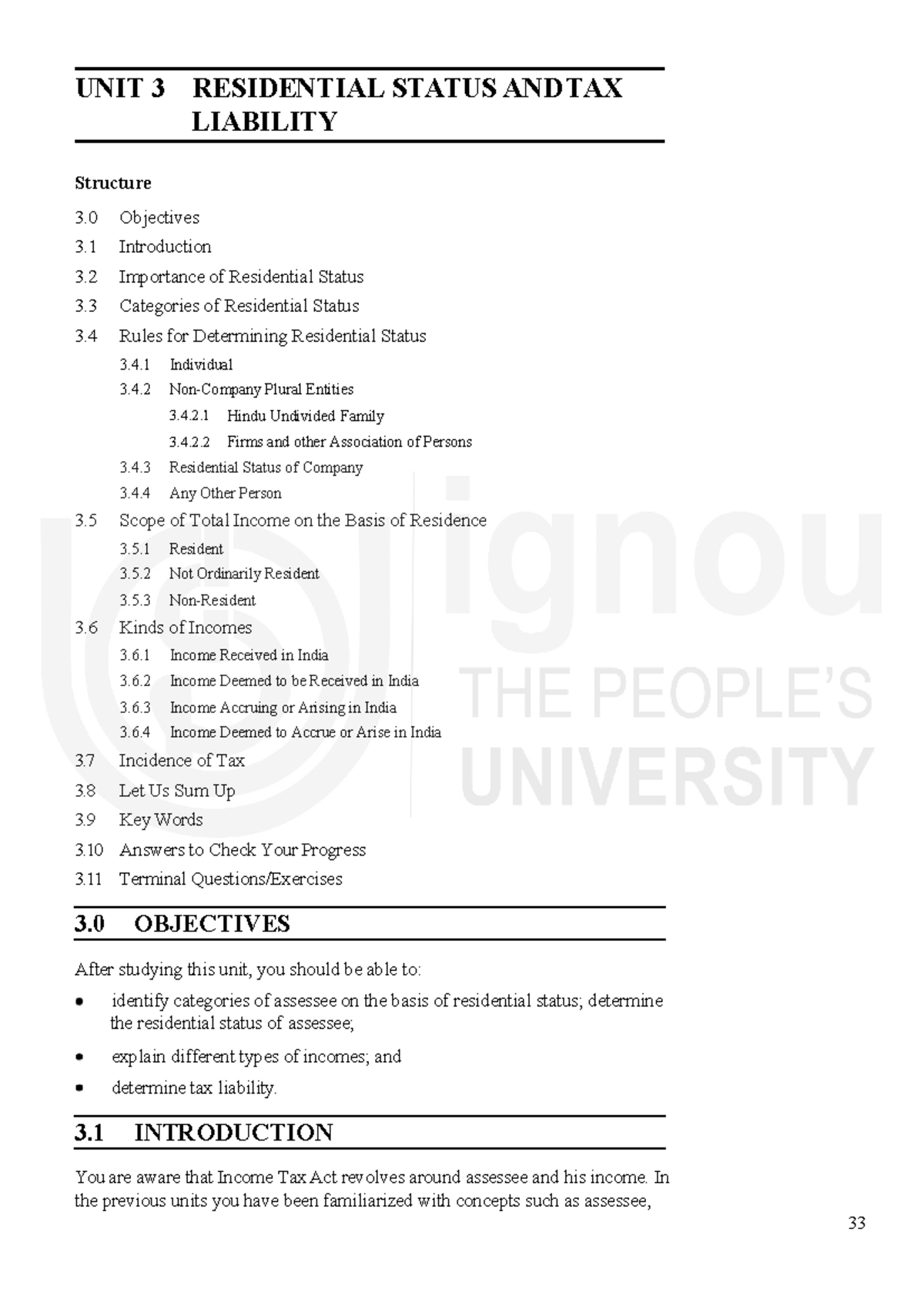 Unit-3 - Basic Concepts-II UNIT 3 RESIDENTIAL STATUS AND TAX LIABILITY Structure 3 Objectives 3 ...