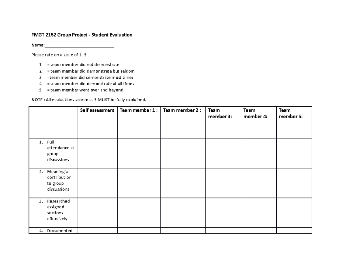 FMGT 2152 Group Project Evaluation - FMGT 2152 Group Project - Student ...