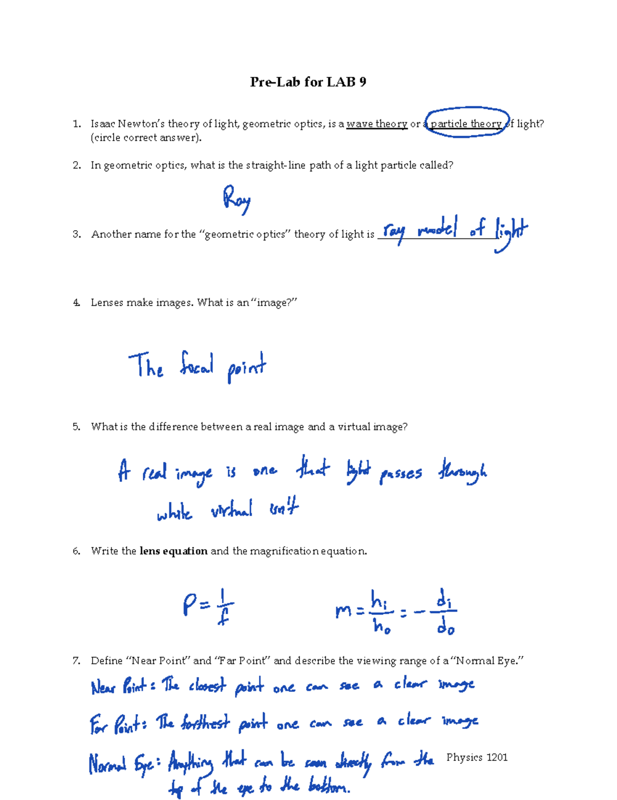 Pre Lab 9 - Pre-lab - Physics 1201 Pre-Lab for LAB 9 1. Isaac Newton’s ...