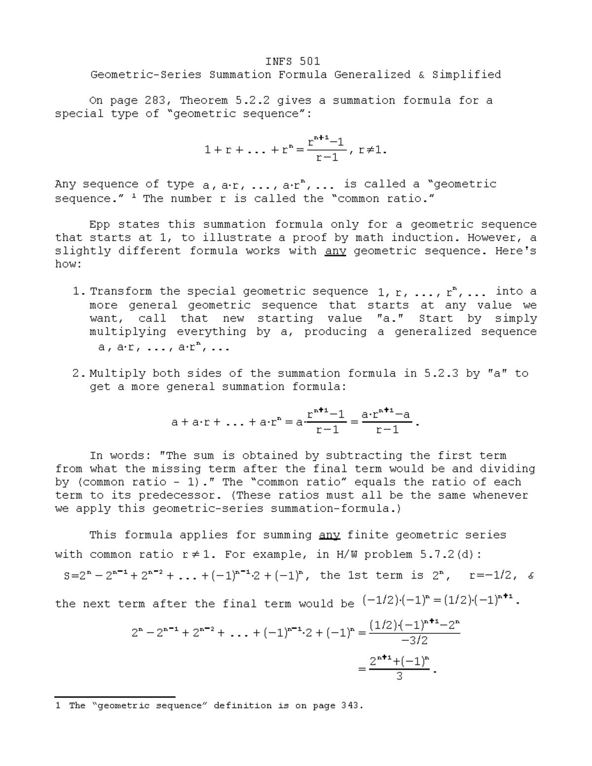 Geometric Summation Formulas Reconciled v3 - INFS 501 Geometric-Series ...