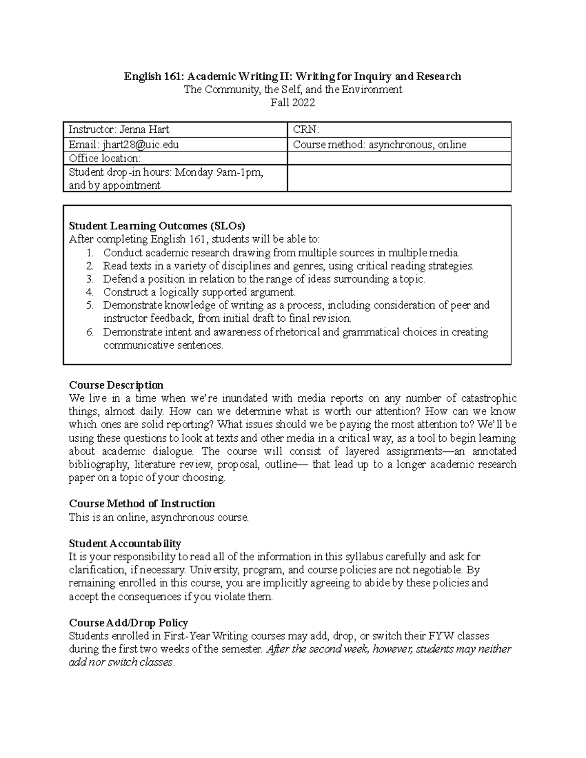 ENGL 161 F22 - English 161 document - English 161: Academic Writing II ...