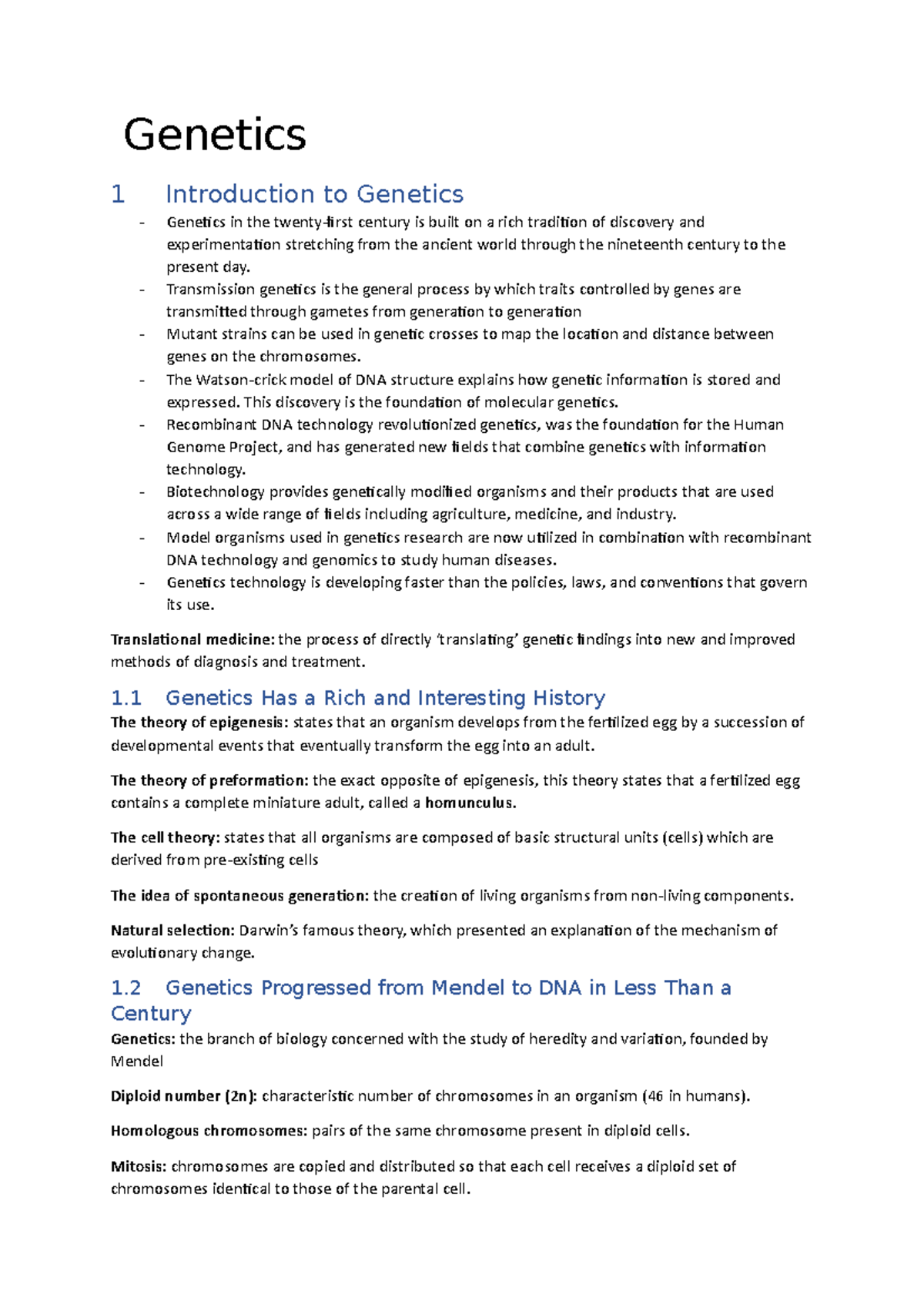 Notes from Genetics - Genetics 1 Introduction to Genetics - Genetics in ...