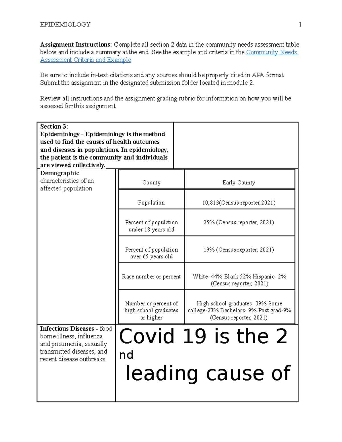 Section 3 Epidemiology Assignment Instructions - Assignment ...