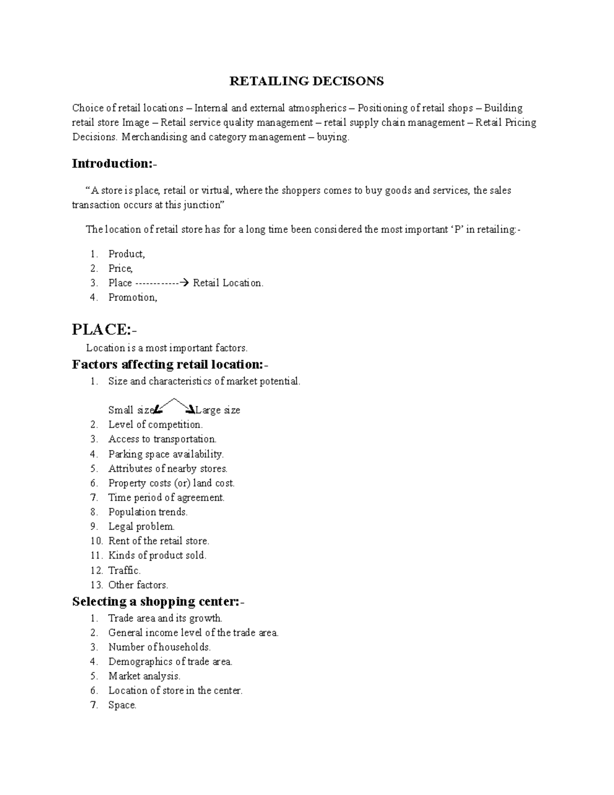 Unit-4 Retail Management - RETAILING DECISONS Choice of retail ...