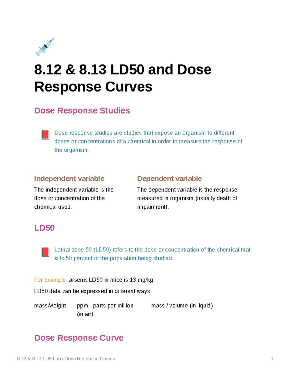 Ld50 and dose response curves - 8 & 8 LD50 and Dose Response Curves 1 w ...
