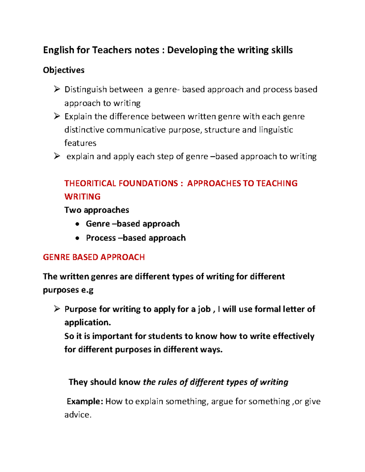 English for Teachers notes - So it is important for students to know ...