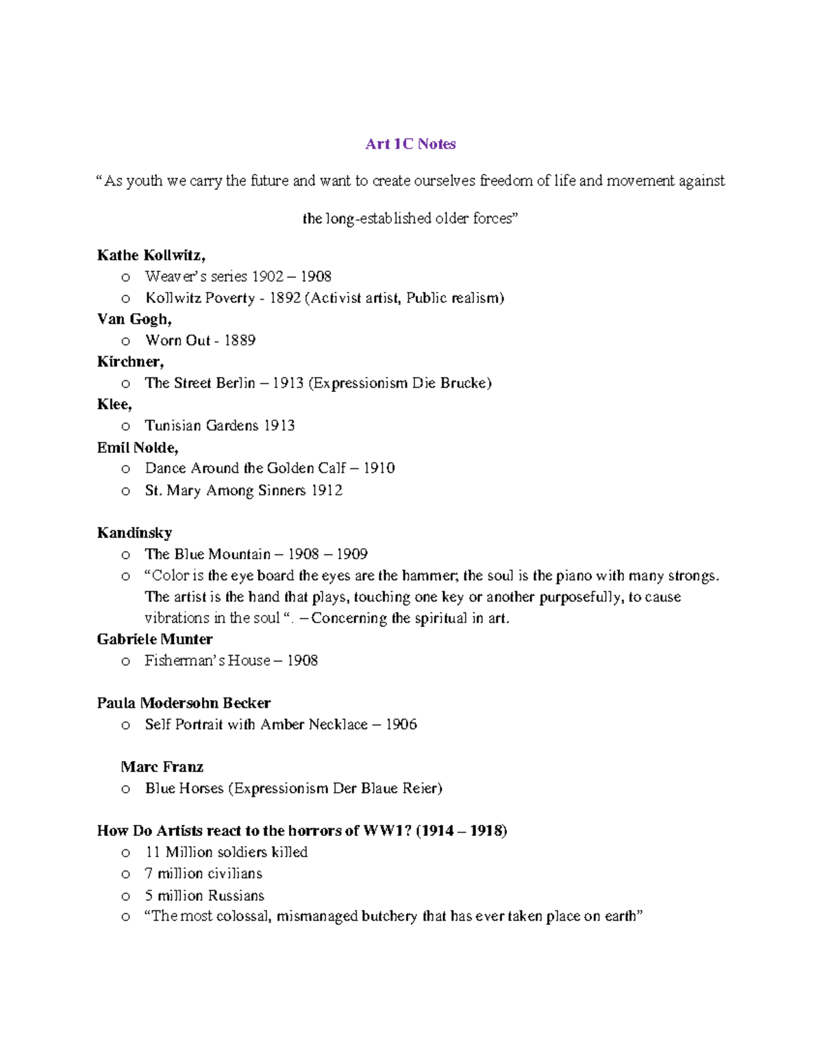 ART 1C - These notes are based on a slide show that the teacher went ...