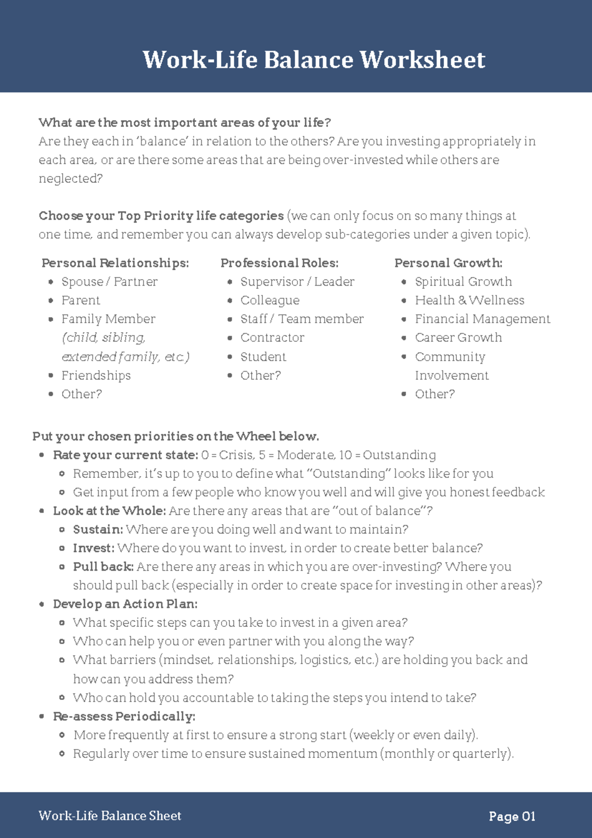 6. Life Balance Worksheet (Call-to-Action) - What are the most ...