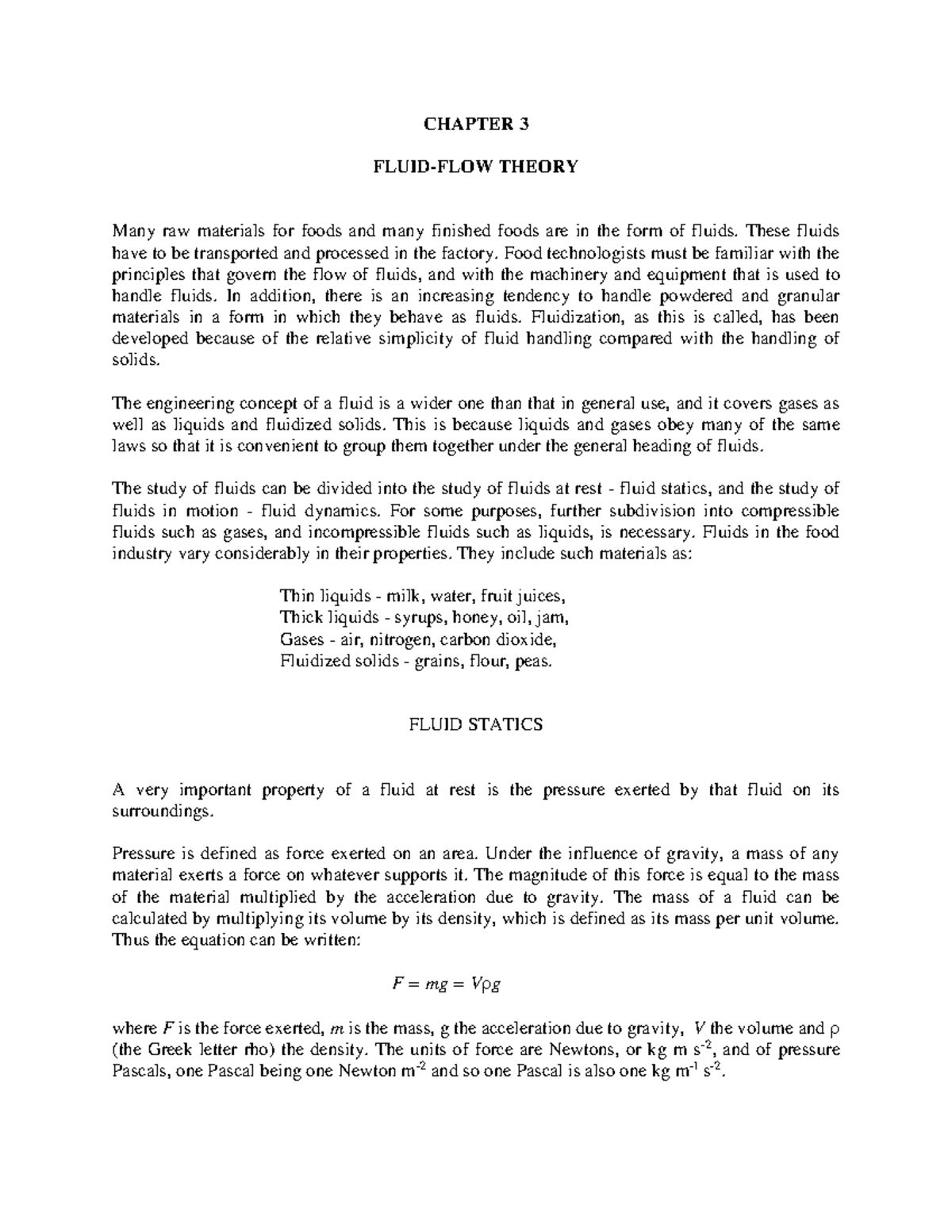 Fluid Flows-Theory - CHAPTER 3 FLUID-FLOW THEORY Many raw materials for ...