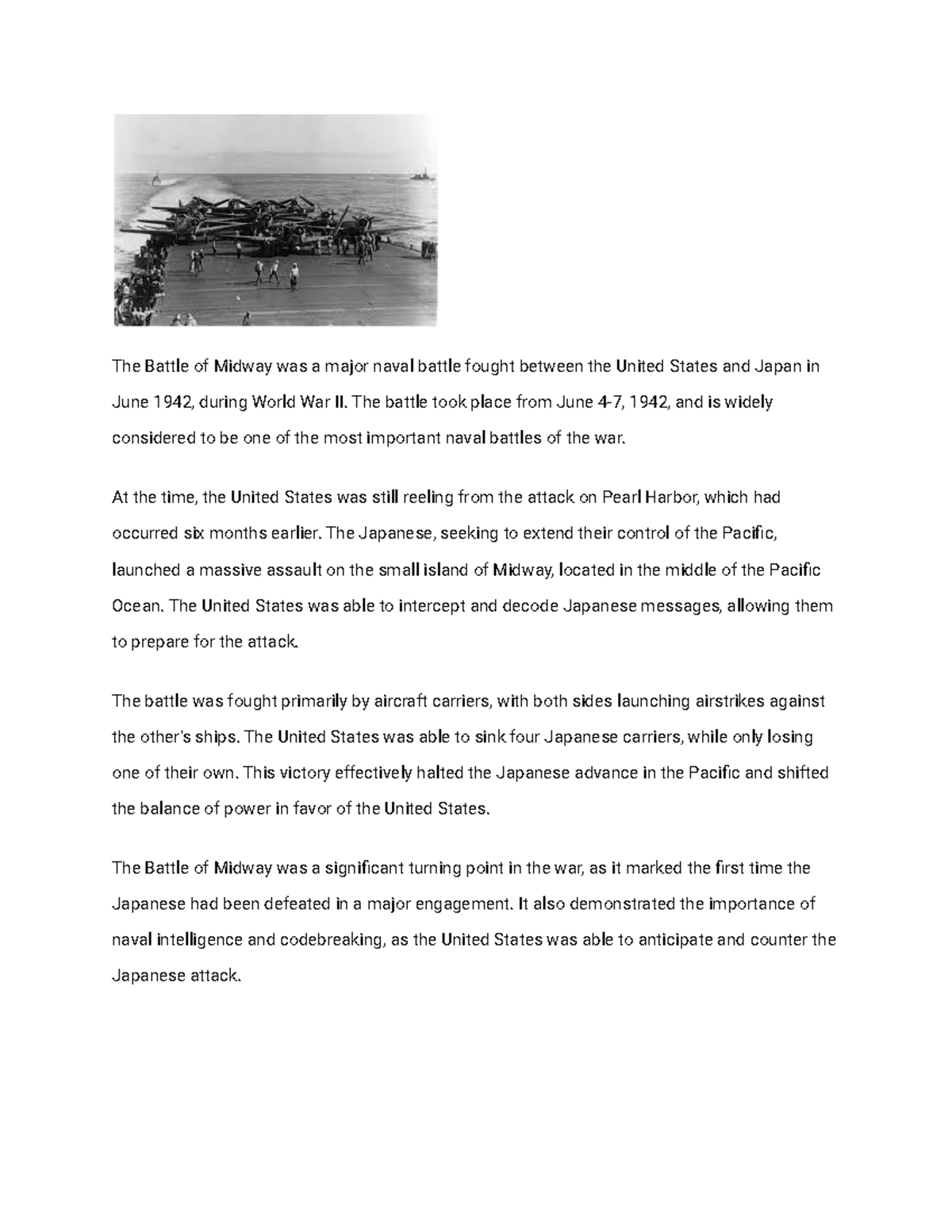 Battle of midway - notes - The Battle of Midway was a major naval ...