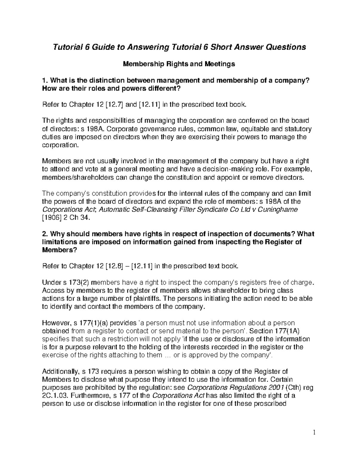 Guide to Answering Tutorial 6 - Short Answer Questions on Membership ...