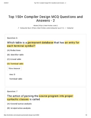 Compiler Construction MCQ With Answer & Explanation Principles of ...