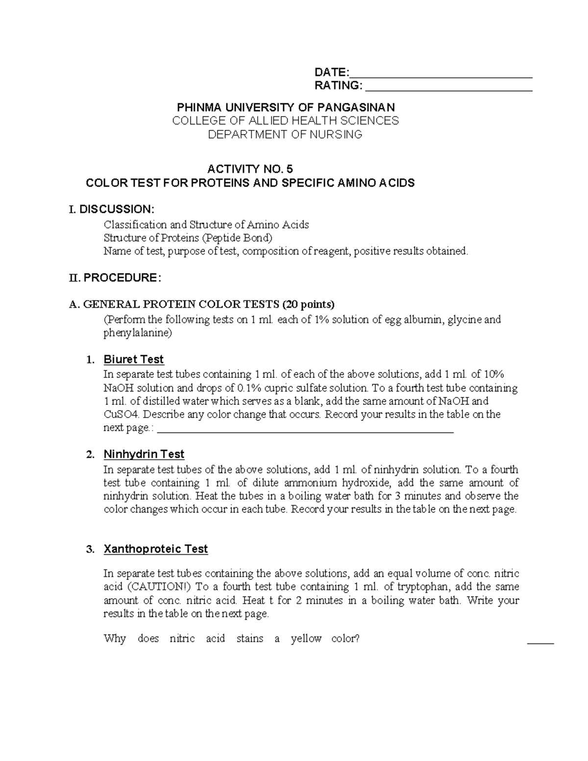 BIO 024 LAB Activity 5 - 7e7whwhw - DATE: RATING: PHINMA UNIVERSITY OF ...