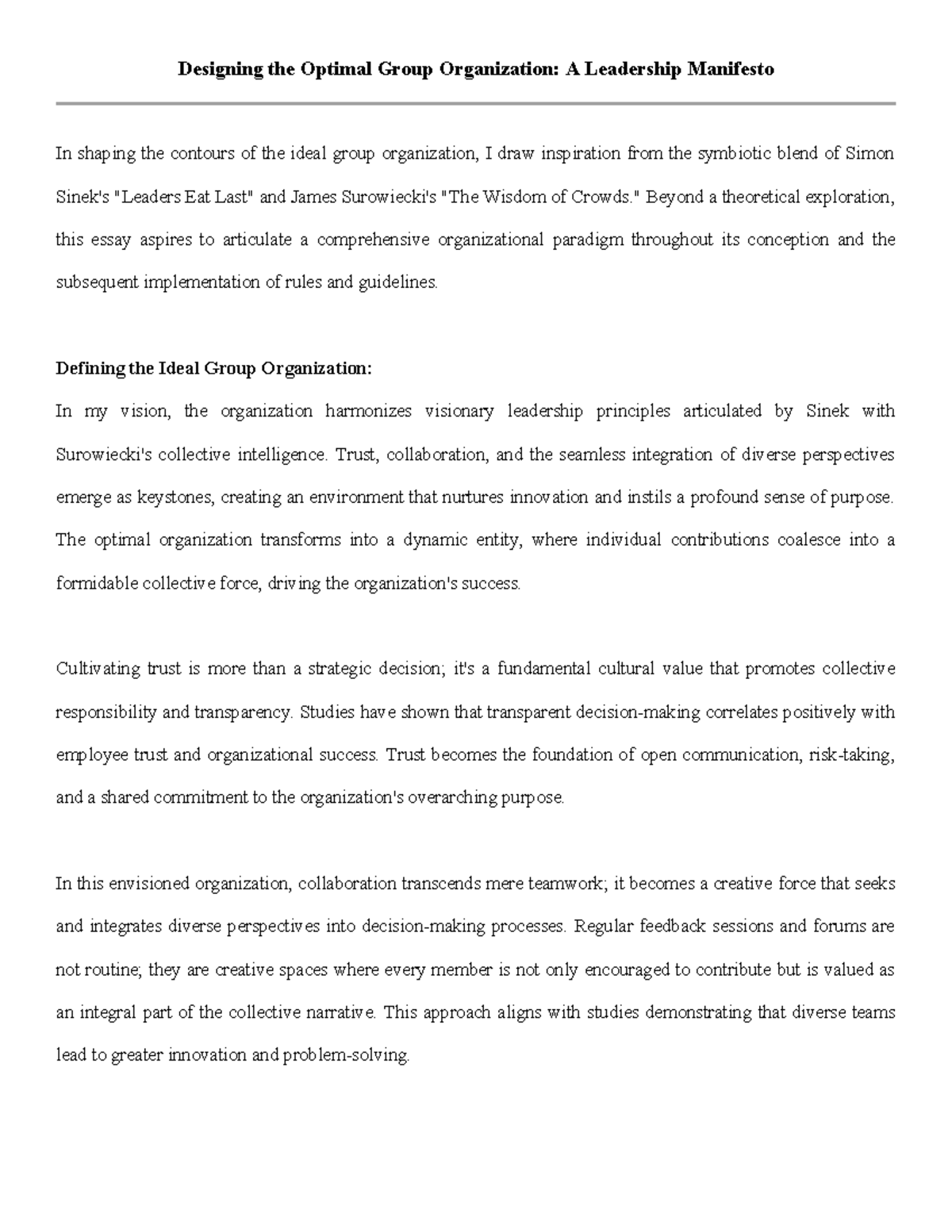 Designing the Optimal Group Organization A Leadership Manifesto (1 ...