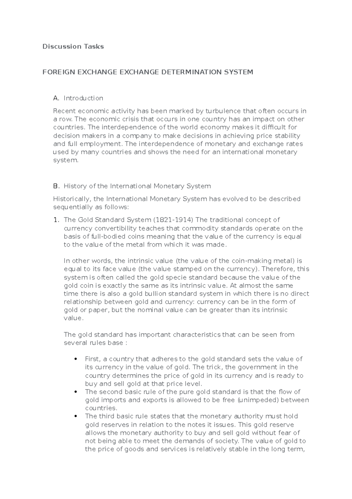 Discussion Tasks Foreign Exchange Exchange Determination System ...
