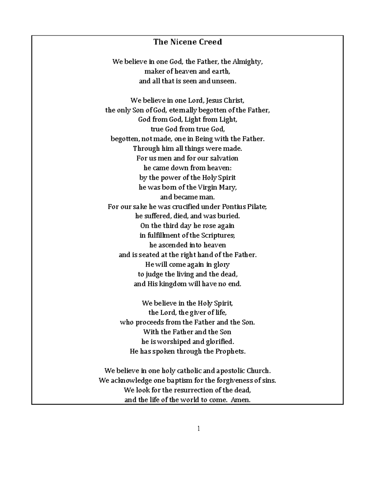 Nicene creed explained - The Nicene Creed We believe in one God, the ...