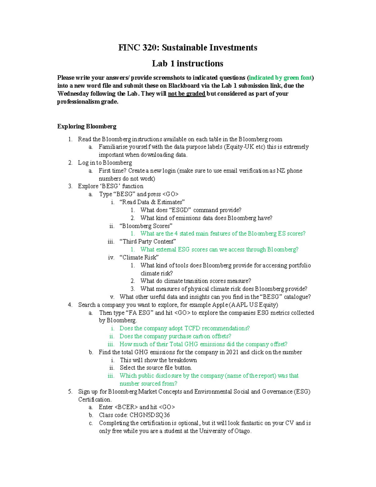 320 Lab 1 Instructions - Lab 1 - FINC 320: Sustainable Investments Lab 1 instructions Please ...