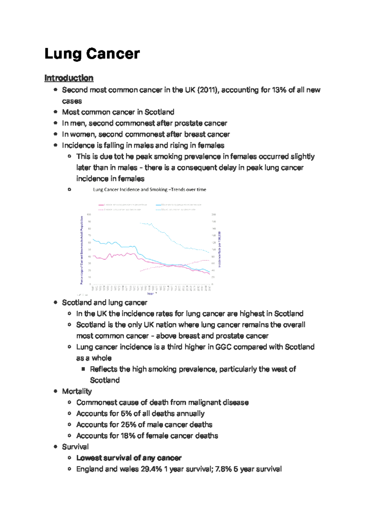 Lung Cancer Notes - L u n g C a n c e r Introduction Second most common ...