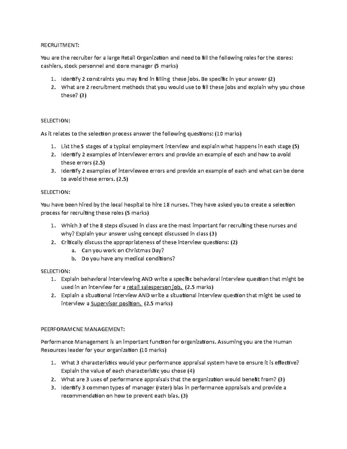 Final exam written questions 2 - RECRUITMENT: You are the recruiter for ...