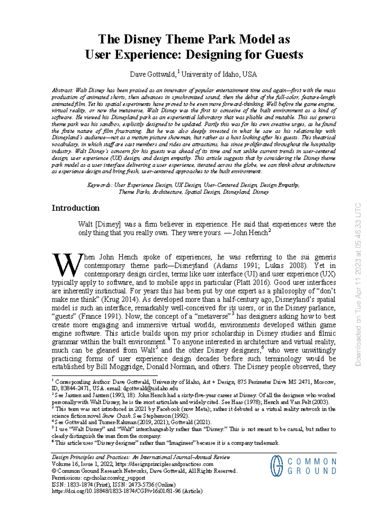 Disney-Designing for Guests - Design Principles and Practices: An ...