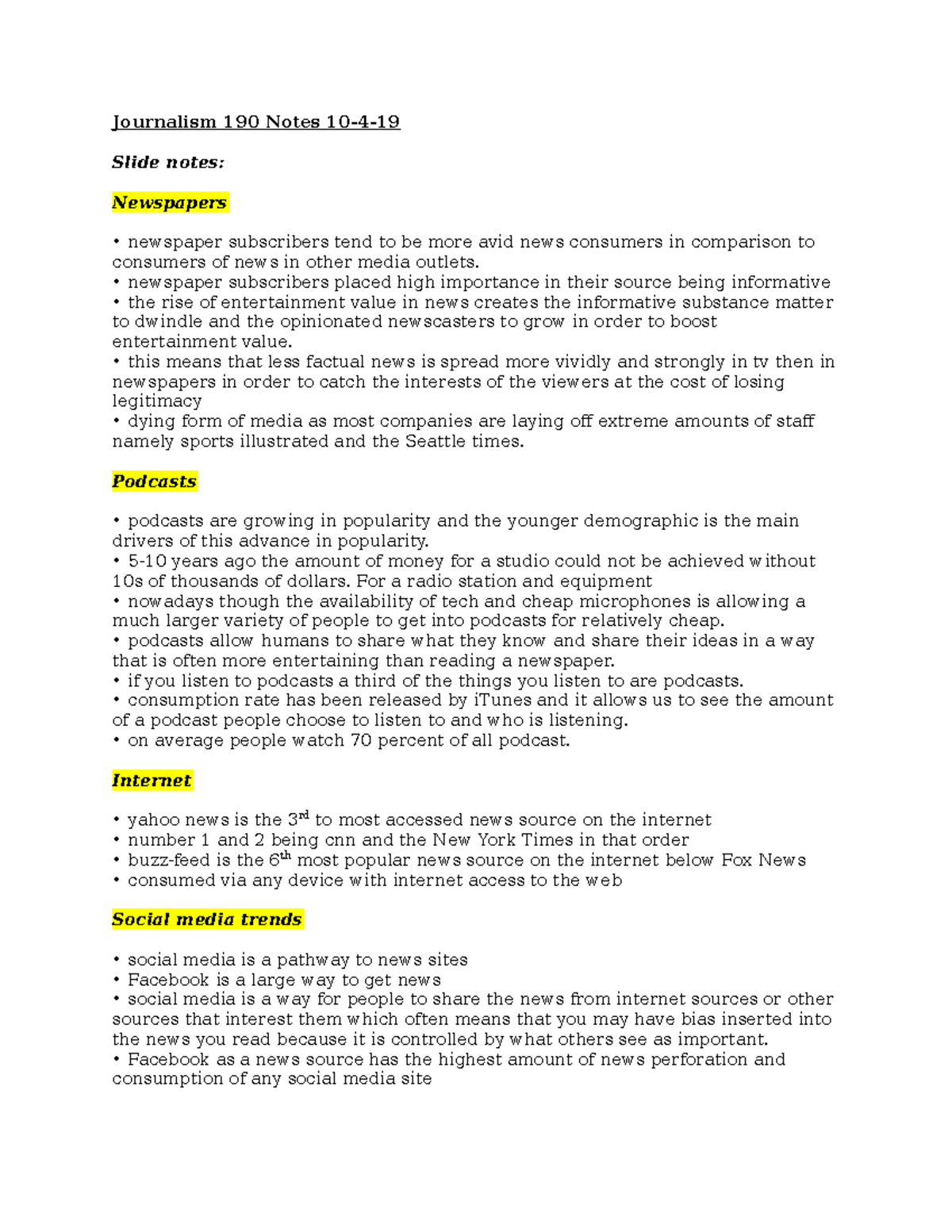 October fourth journalism 190 notes - Journalism 190 Notes 10-4- Slide ...