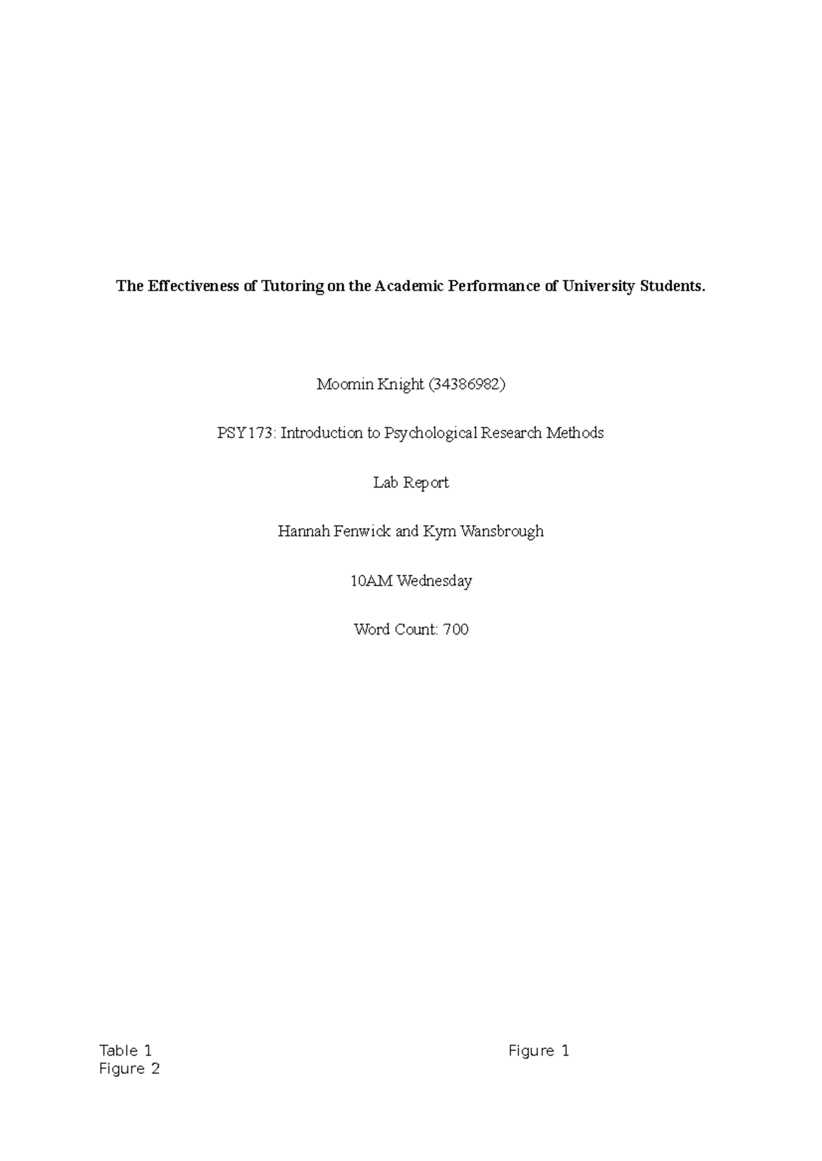PSY173 Lab Report - The Effectiveness of Tutoring on the Academic ...