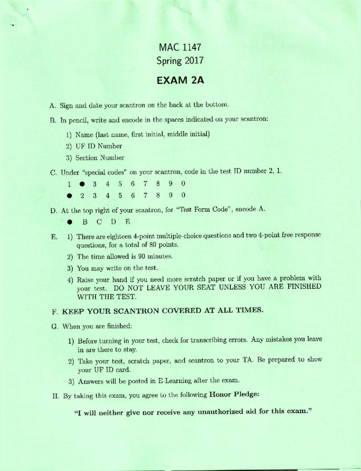 MAC 1147 Exam 2 - it is exqm 2 of mac 1147 - MAC 1147 Spring 2017 EXAM ...