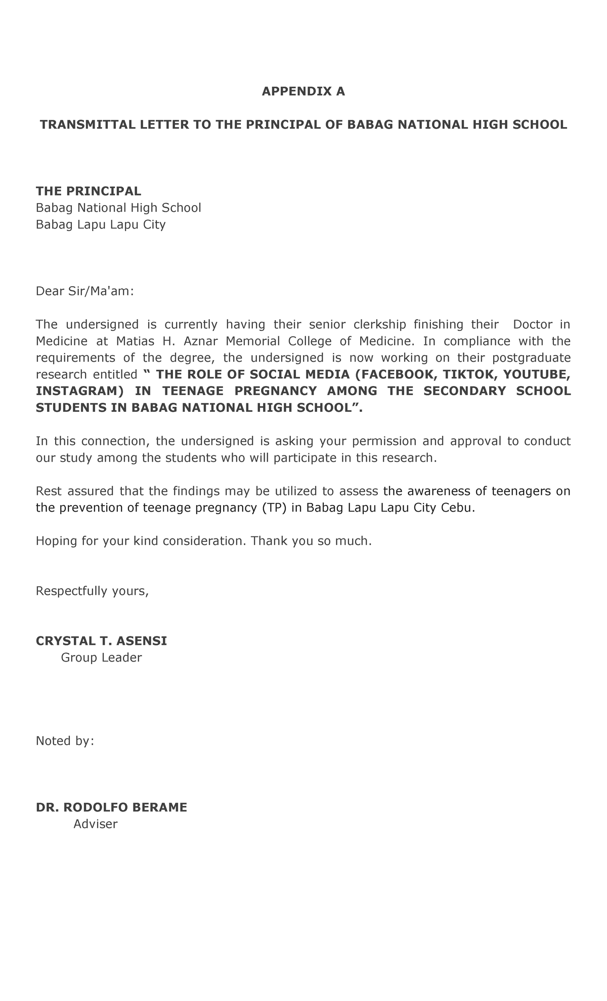 Appendix A - meningitis - APPENDIX A TRANSMITTAL LETTER TO THE ...