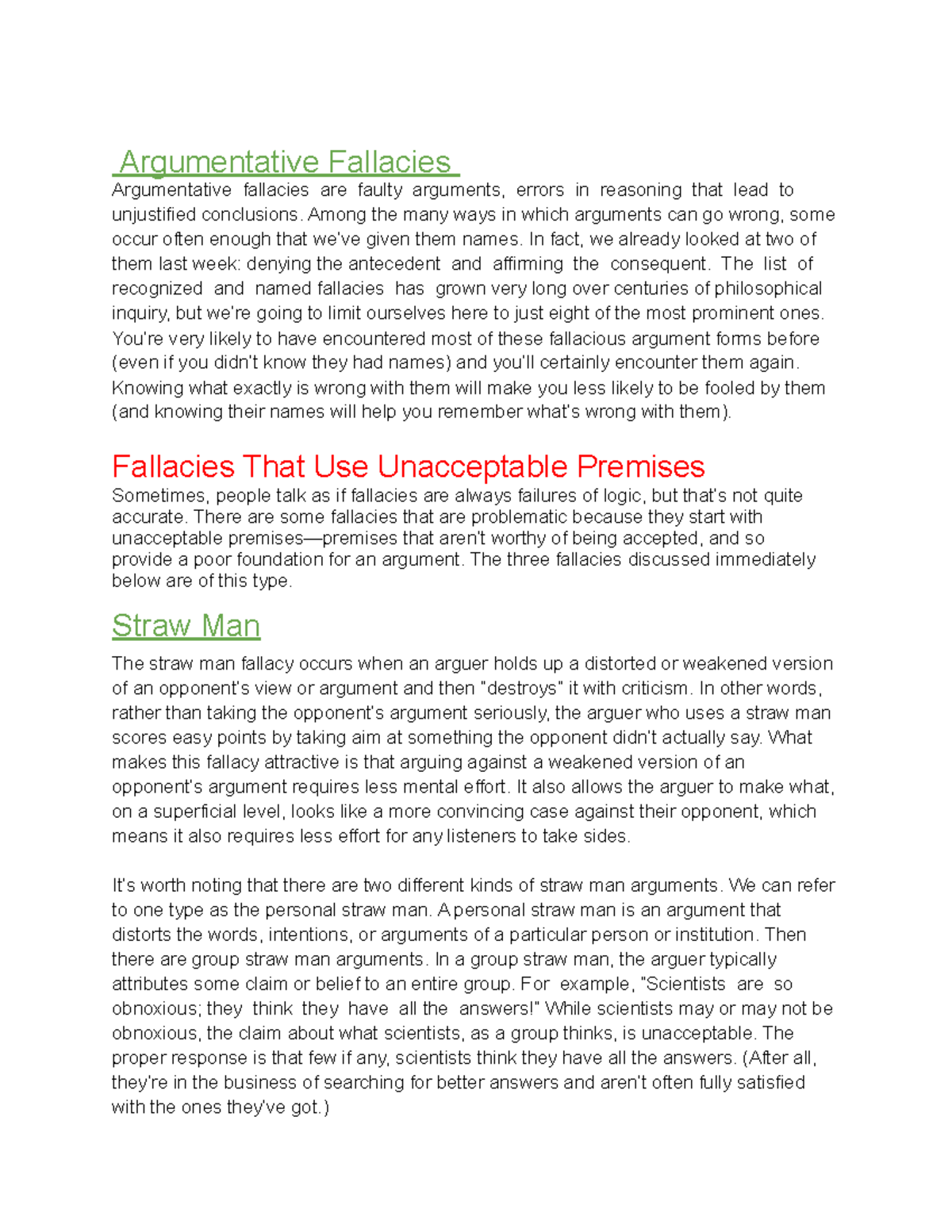Argumentative Fallacies: Unjustified Conclusions and Faulty Reasoning ...