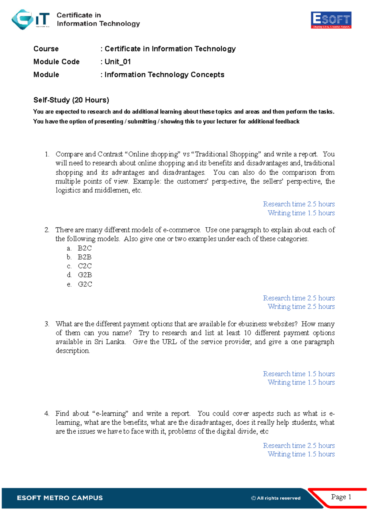 2996-1635158616034-Self Study 1 - Course : Certificate in Information Technology Module Code ...