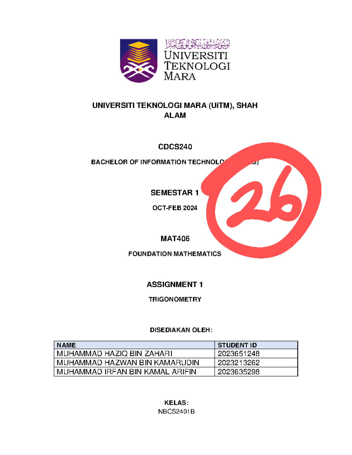 Assignment MAT406 Group 3 NBCS2401B - Foundation of Mathematics ...