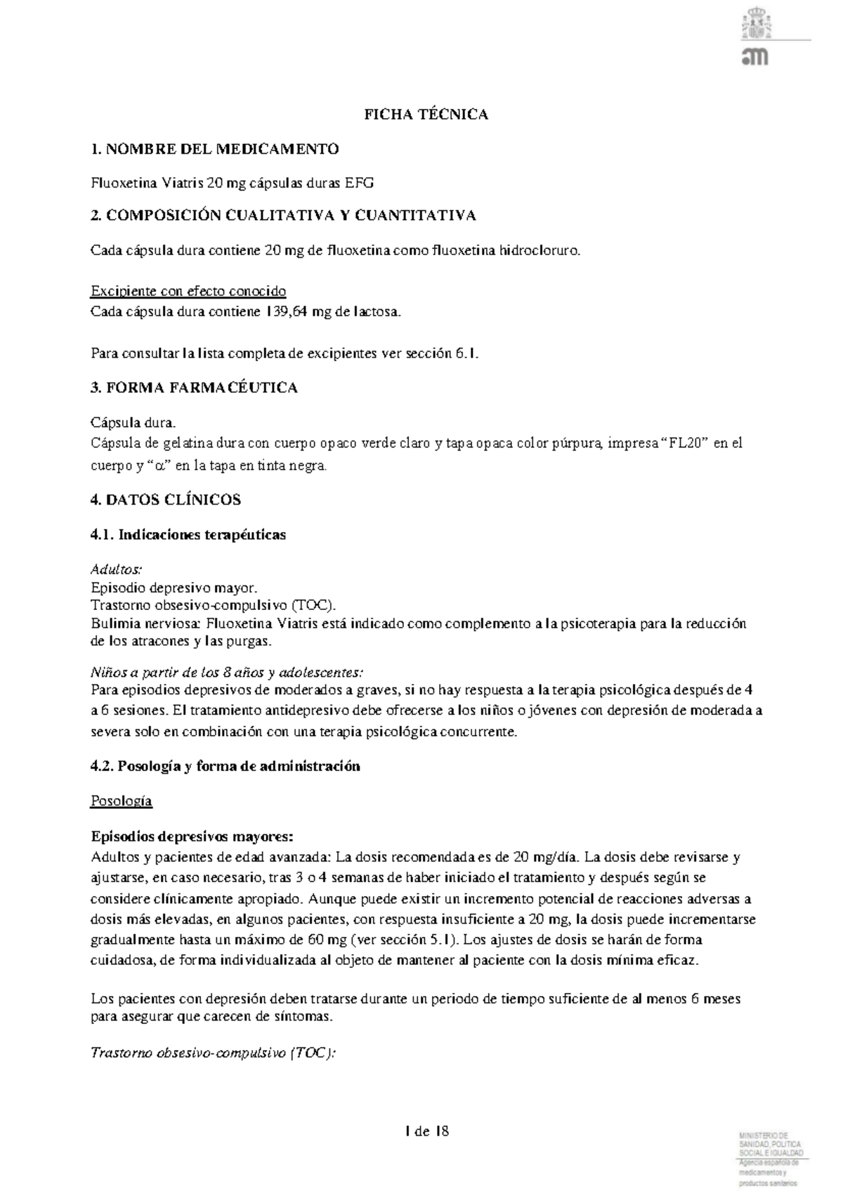 Fluoxetina - prospecto psicofarmaco - FICHA TÉCNICA 1. NOMBRE DEL ...