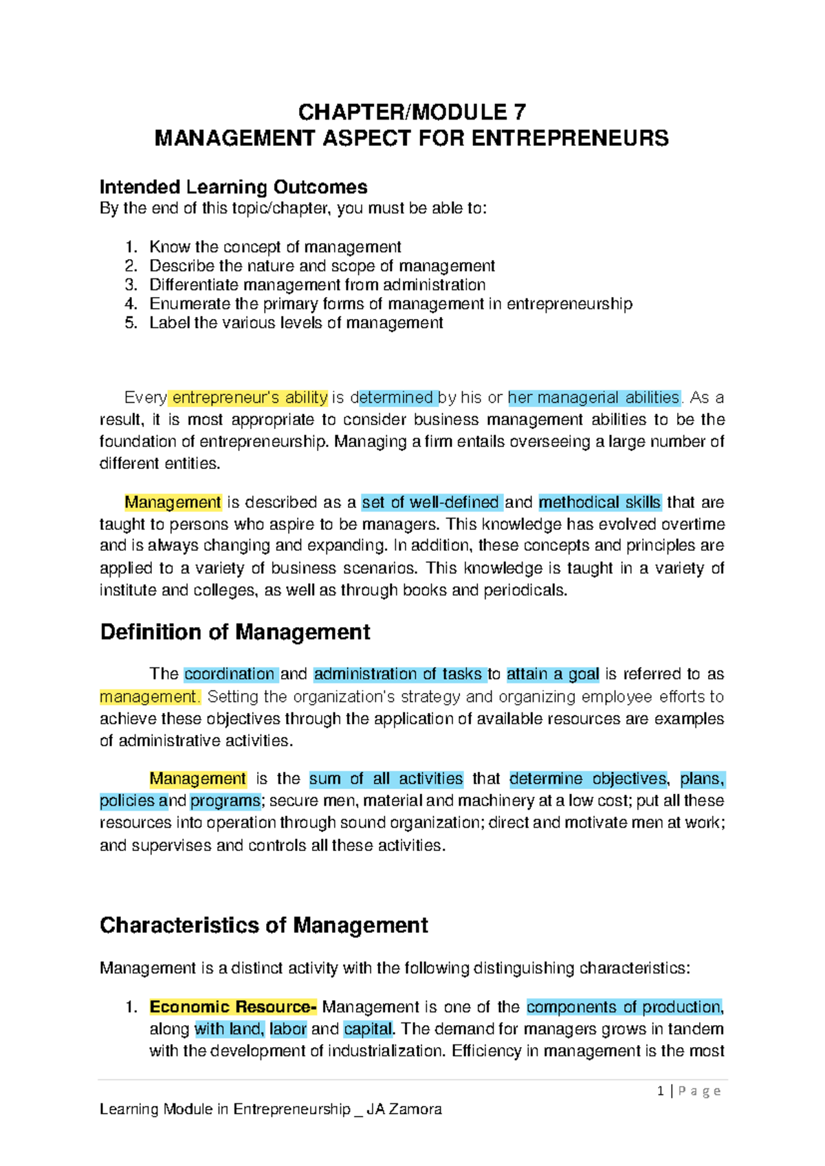 Ag Bus 414 Chapter 7 - nothing - 1 | P a g e CHAPTER/MODULE 7 ...