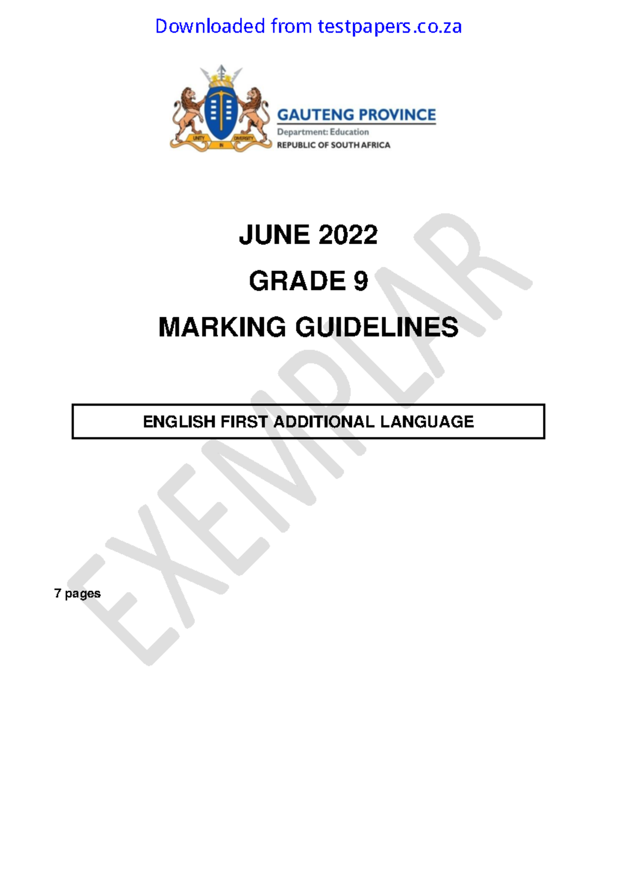 Gr9 ENG FAL June 2022 Possible Answers - JUNE 2022 GRADE 9 MARKING ...