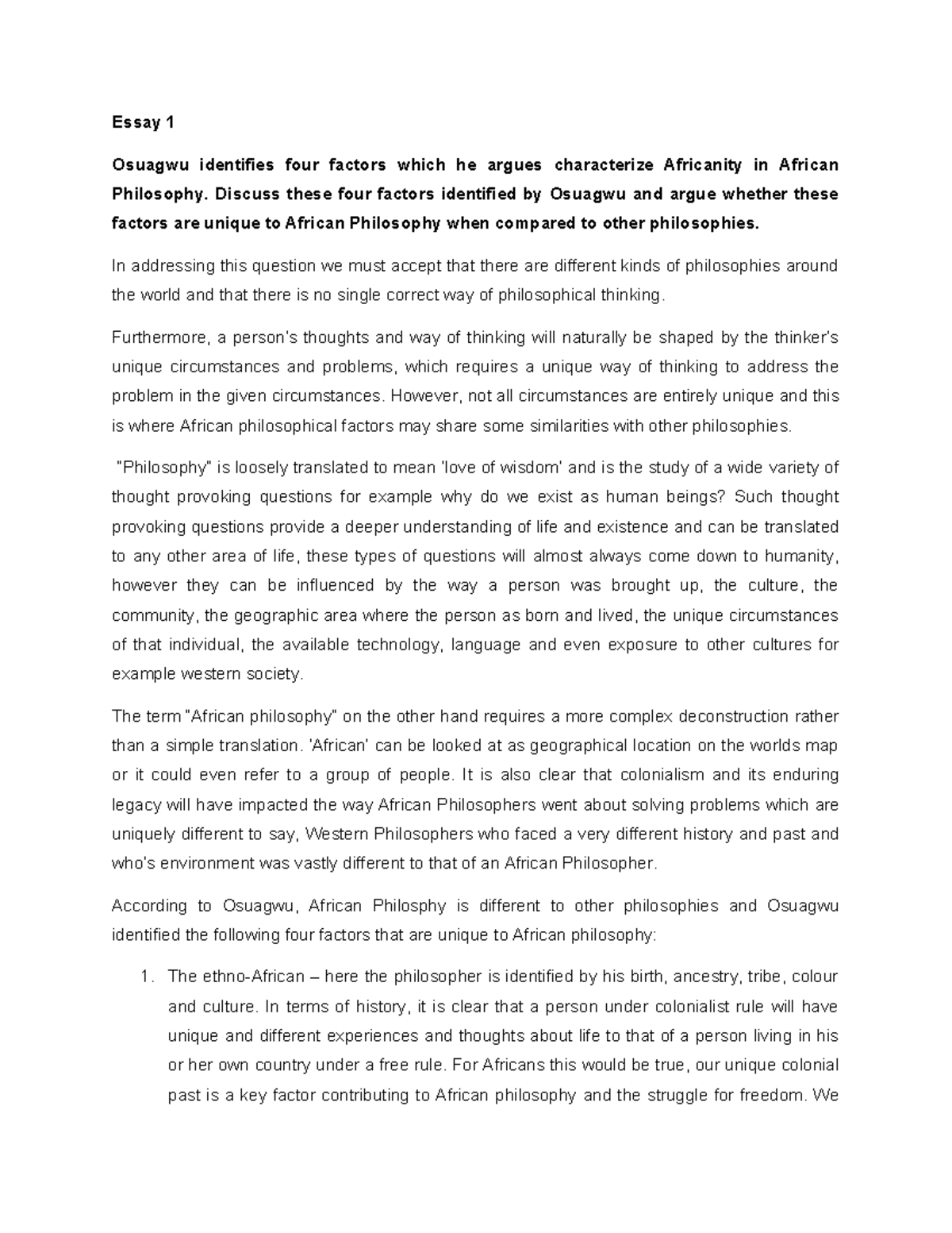 PLS 1502 Essay summaries 2024 - Copy - Essay 1 Osuagwu identifies four ...