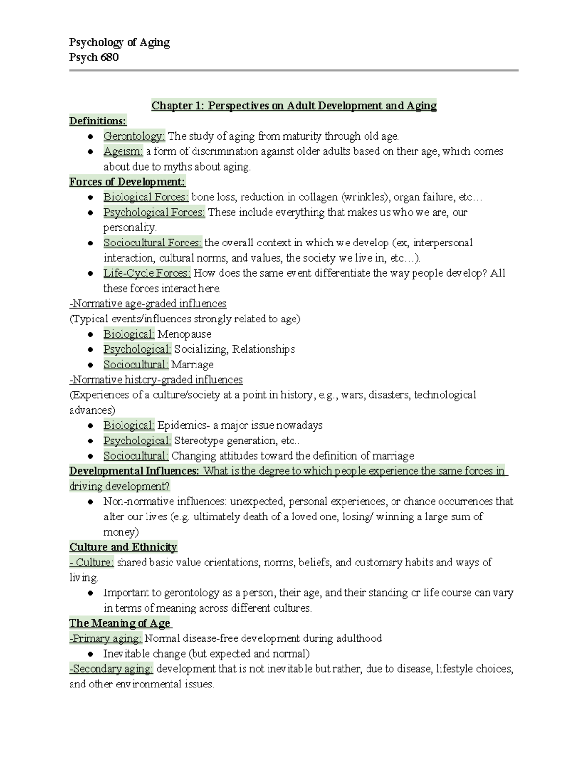 Psychology of Aging Lecture Notes - Psych 680 Chapter 1: Perspectives ...