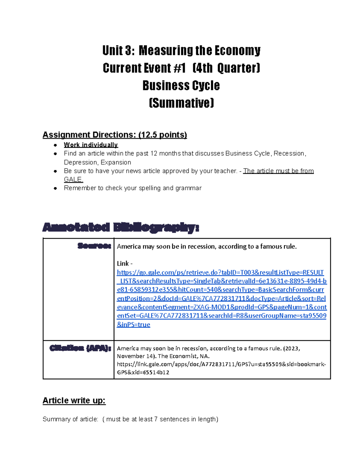 Copy of Economics Unit 3 Current Event #1 Business Cycle - Unit 3 ...