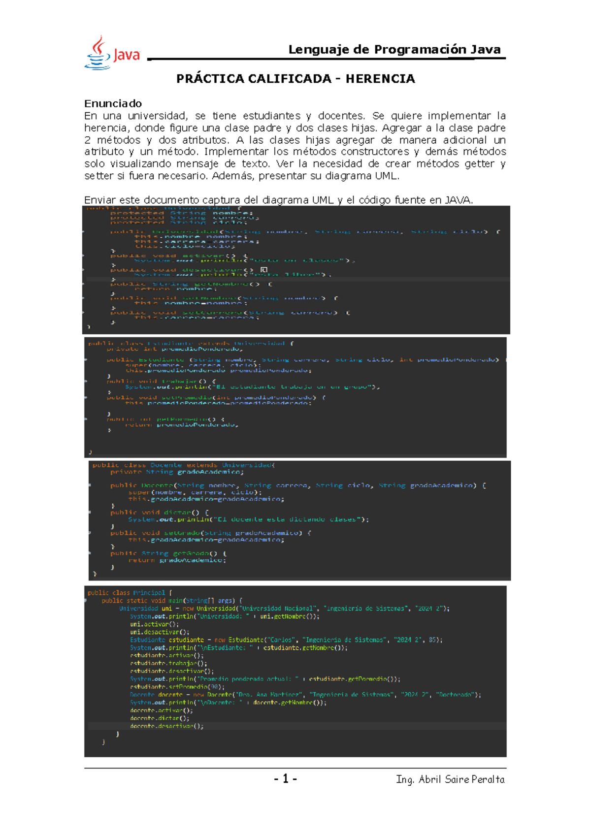 Otra practica de herencia - Lenguaje de Programación Java PRÁCTICA CALIFICADA - HERENCIA ...