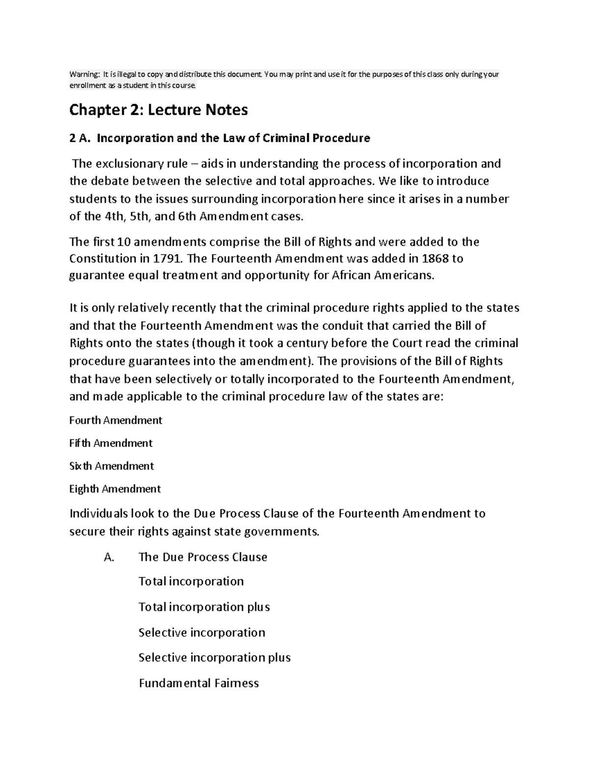 Chapter 2 Lecture Notes - Warning: It is illegal to copy and distribute ...