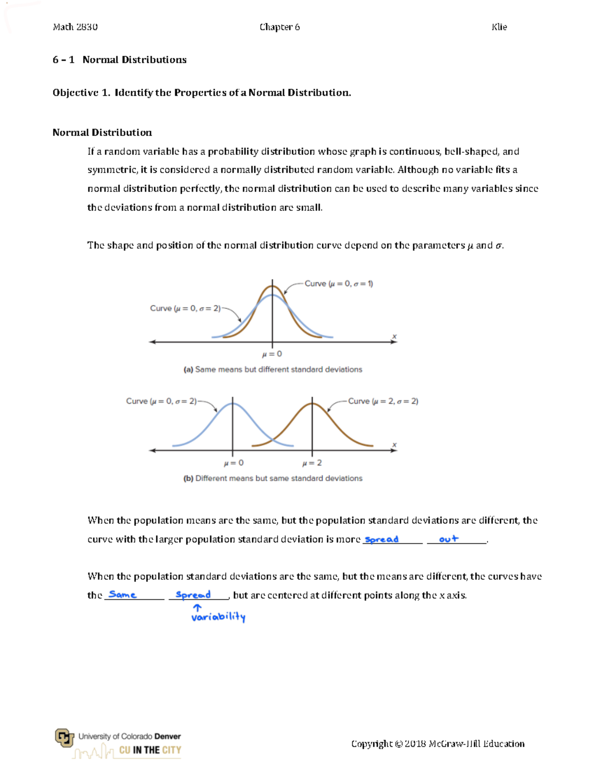Chapter 6 notes - Professor Daniel Klie - 6 – 1 Normal Distributions ...