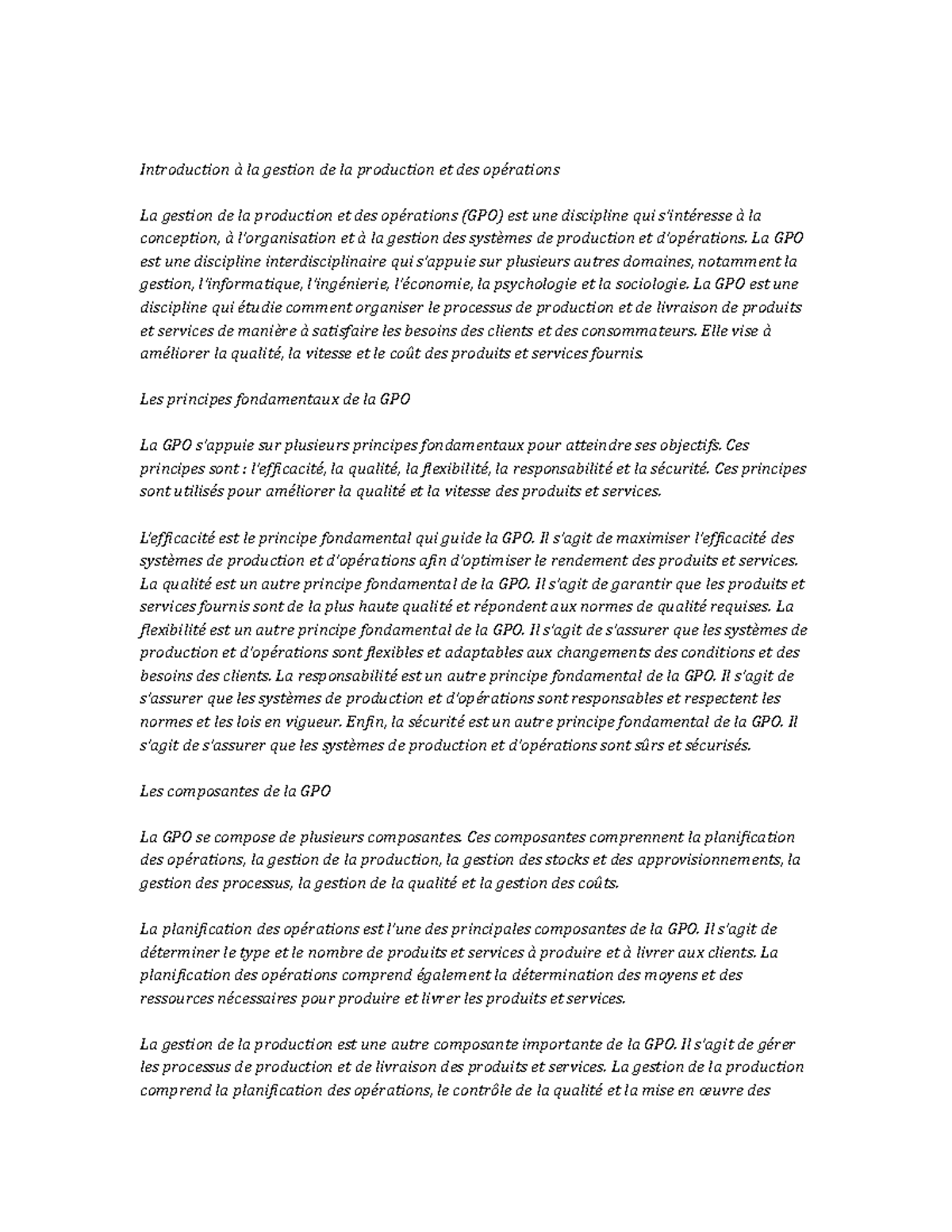 Production and Operations Management note study - Introduction à la ...