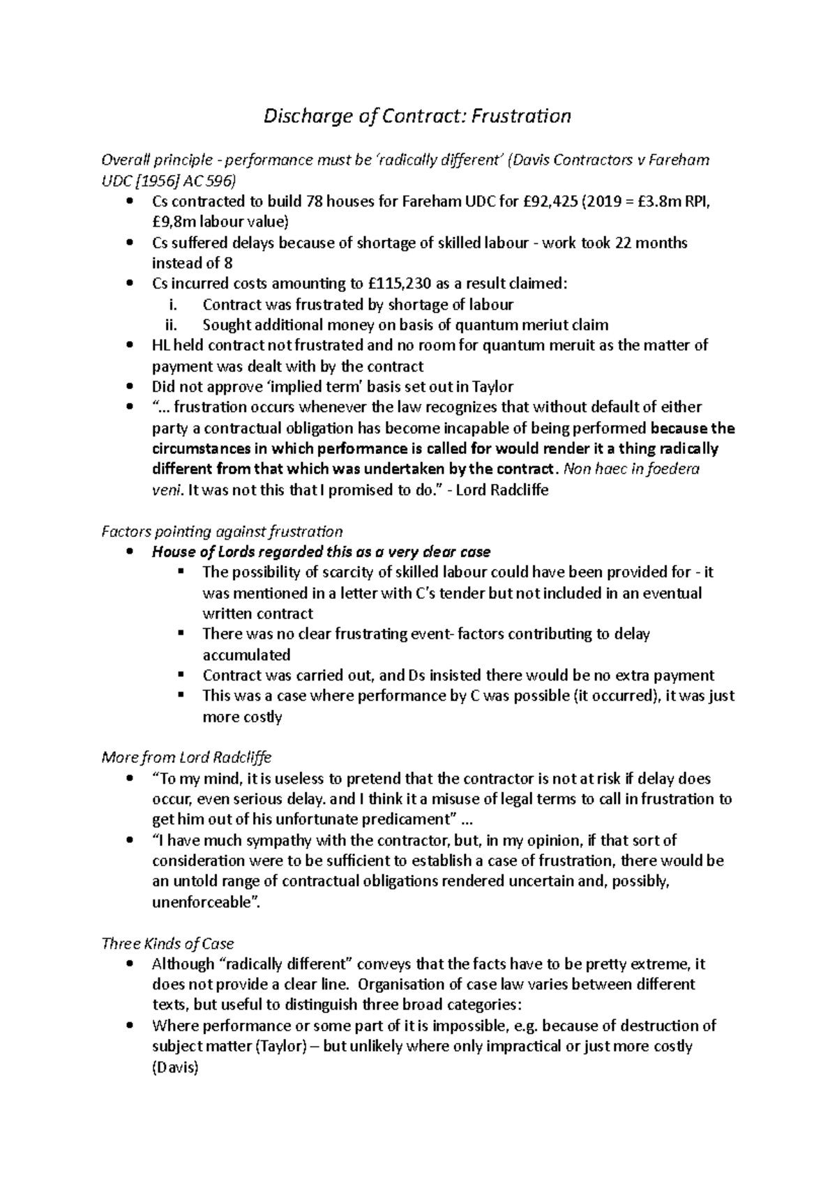 Discharge of Contract- Frustration - Discharge of Contract: Frustration ...
