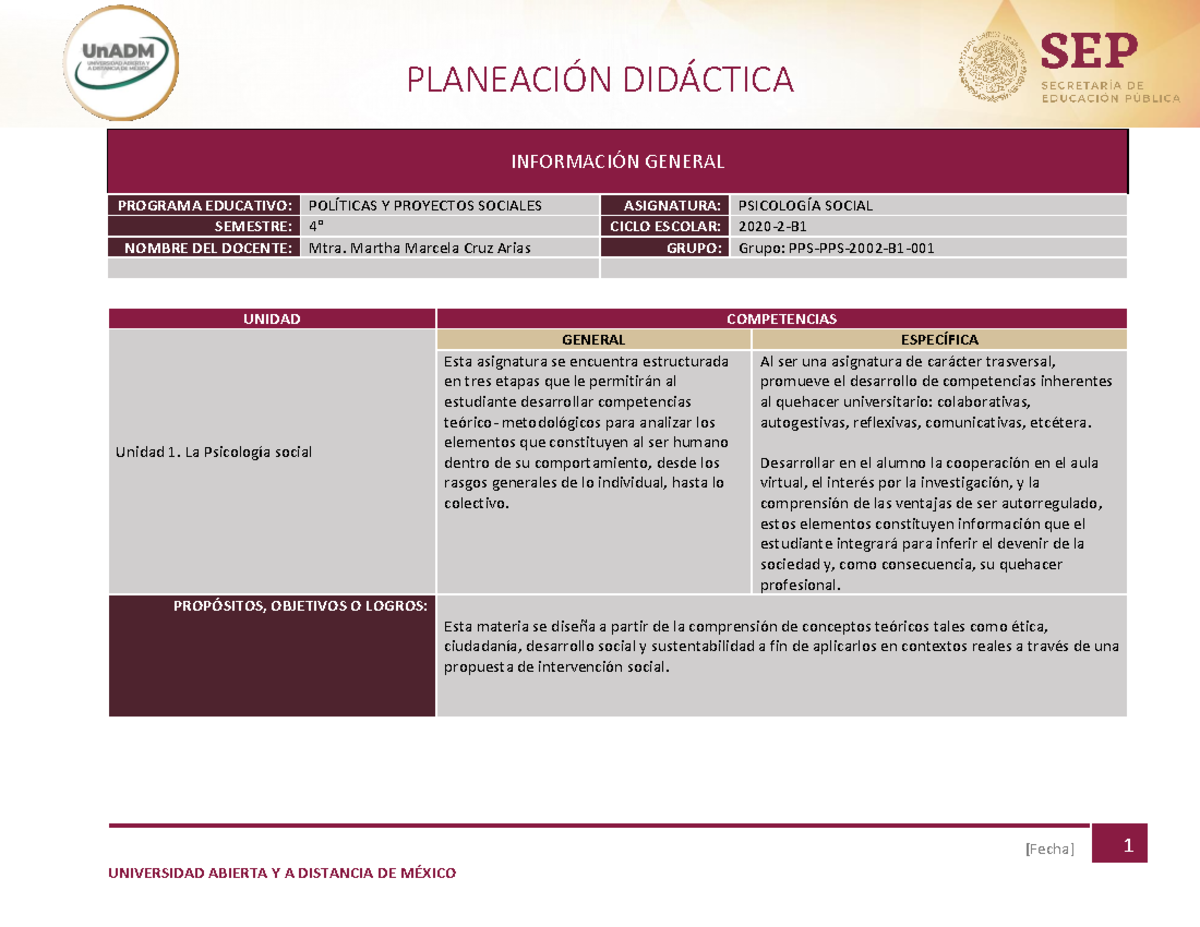Planeacion Didactica U1 - Warning: TT: undefined function: 32 Warning: TT: undefined function ...
