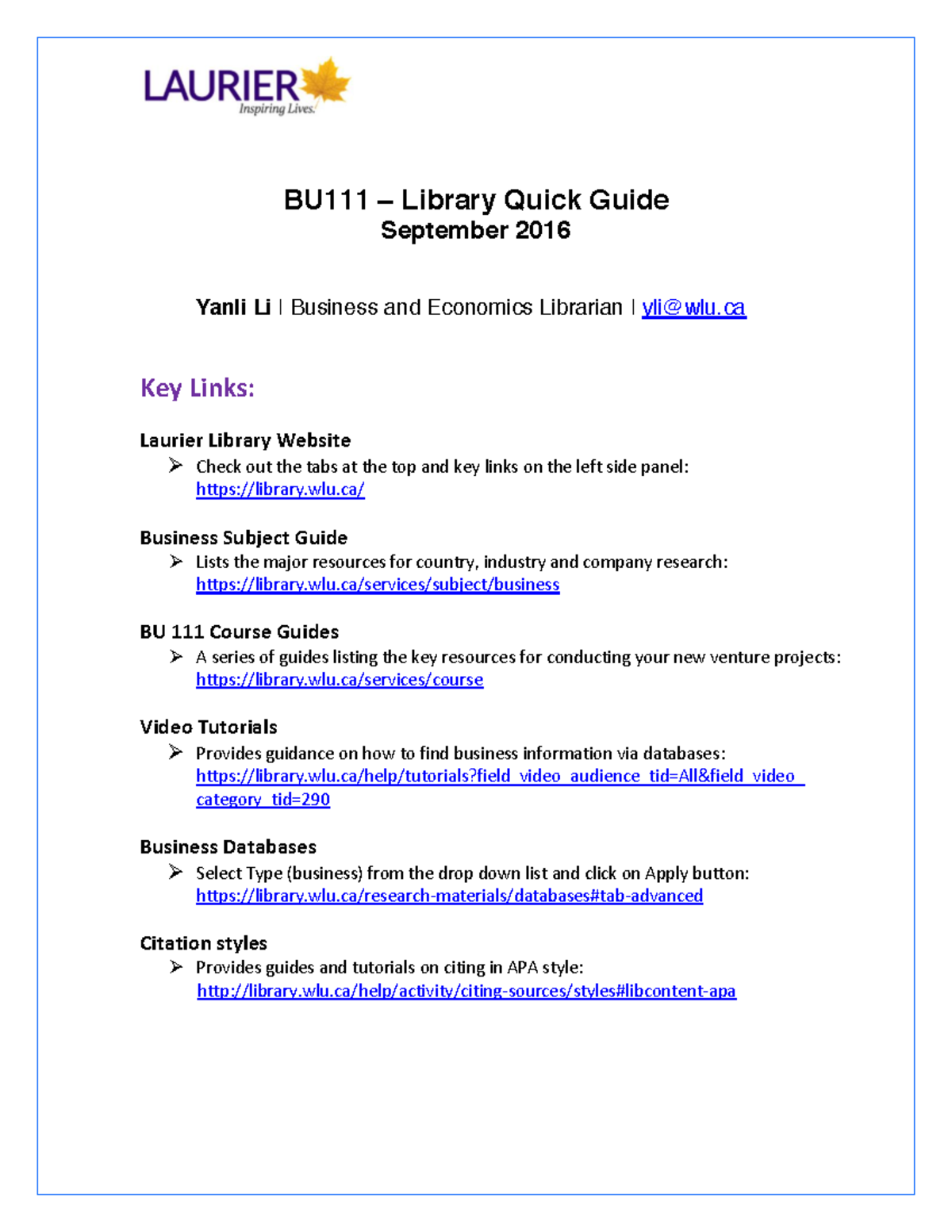 BU111-Library quick guide - BU111 – Library Quick Guide September 2016 ...